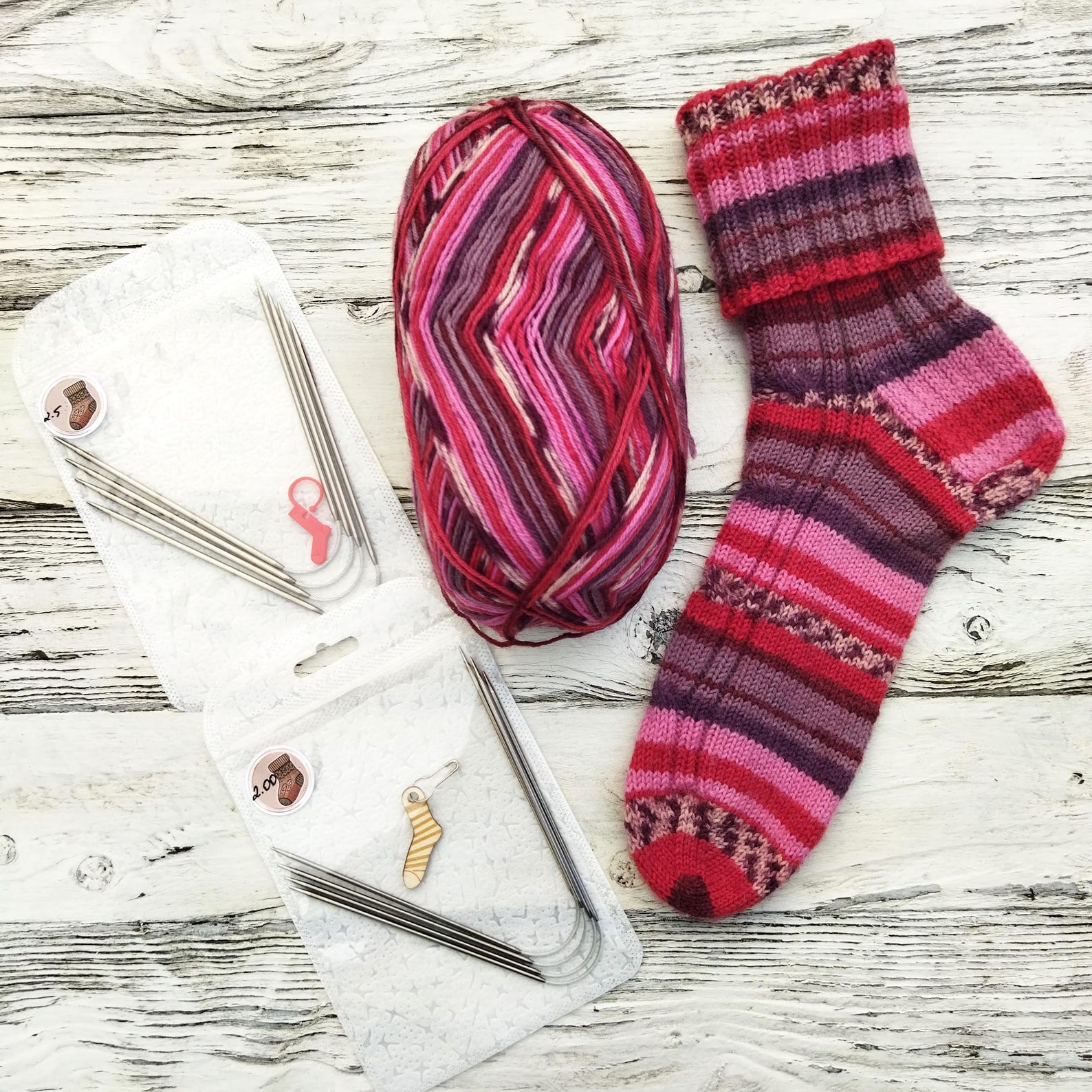 Sock Knitting Needles Set With Yarn. Beginner Sock Knitting Kit. DPN ...