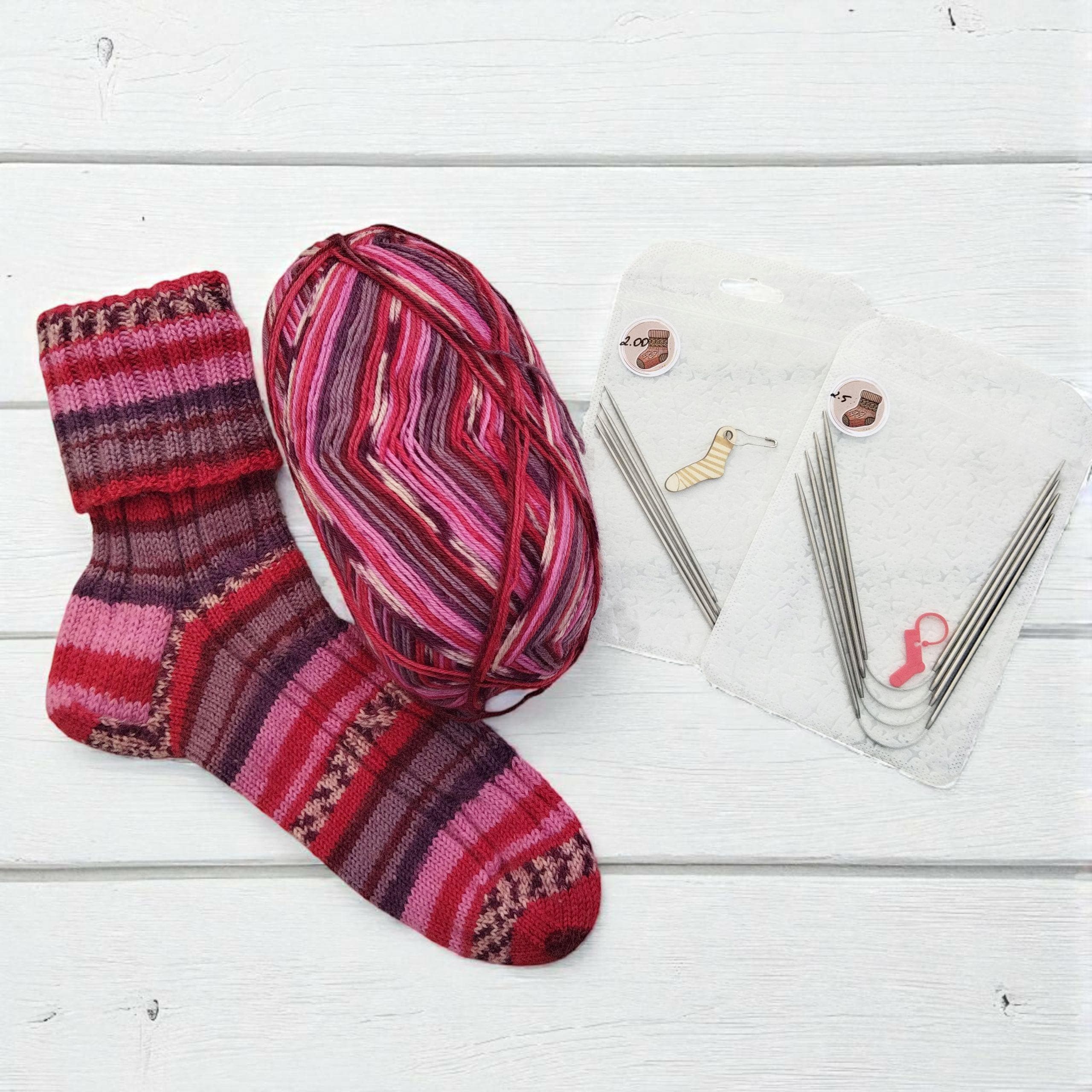 Sock Knitting Needles Set With Yarn. Beginner Sock Knitting Kit. DPN ...