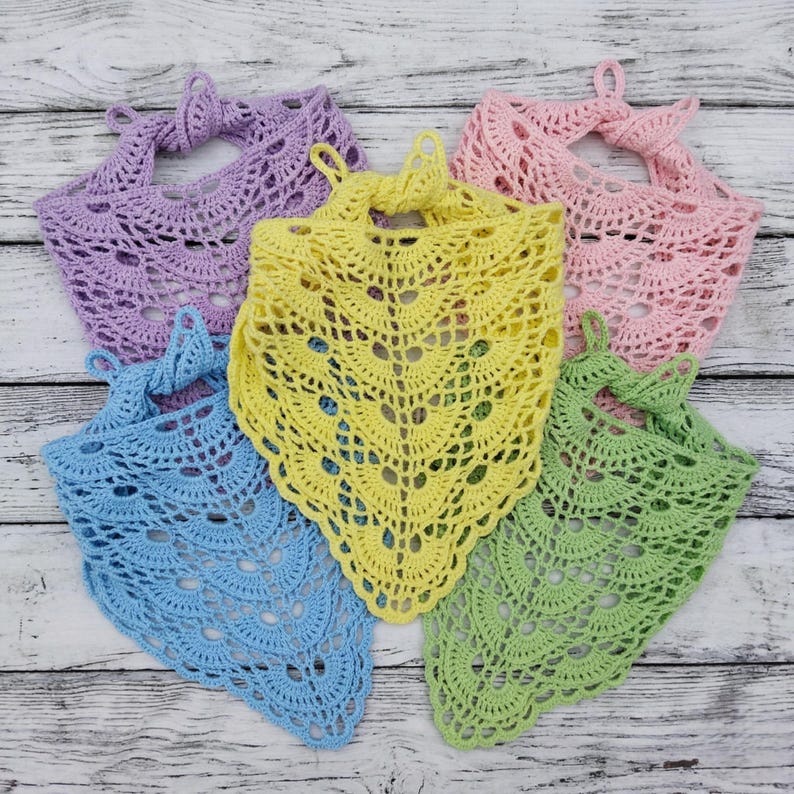 Yellow Cotton Crochet Bandana, Boho Lace Triangle Headscarf, Summer ...