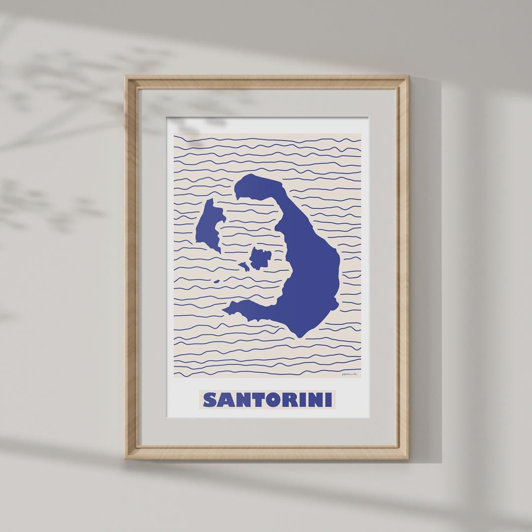Santorini Map Poster, Santorini Printable Map Wall Art, Minimalist ...