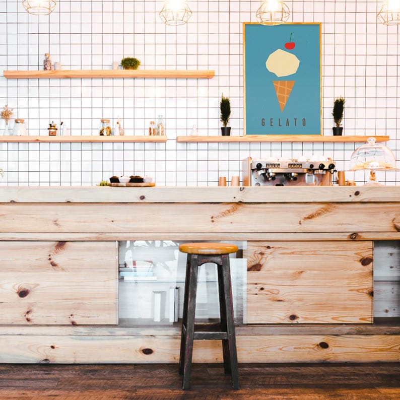 Gelato Poster Italian Ice Cream Wall Art Kitchen Print Vintage Dessert ...