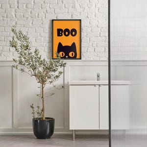 Halloween Black Cat Looking Funny , Wall Art, Halloween Poster, Autumn ...