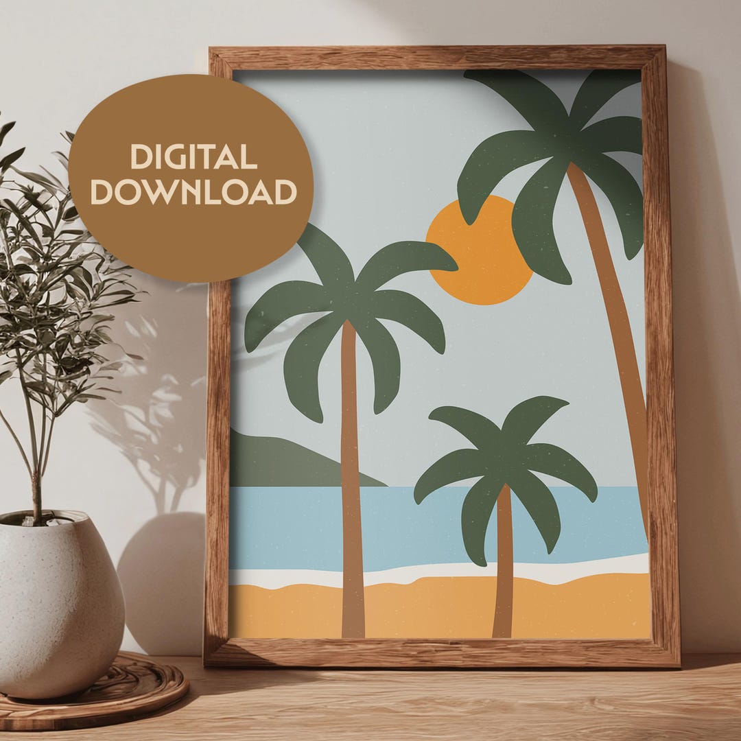 Hawaii Beach Poster - Tropical Wall Art, Palm Tree Printable Decor - Etsy