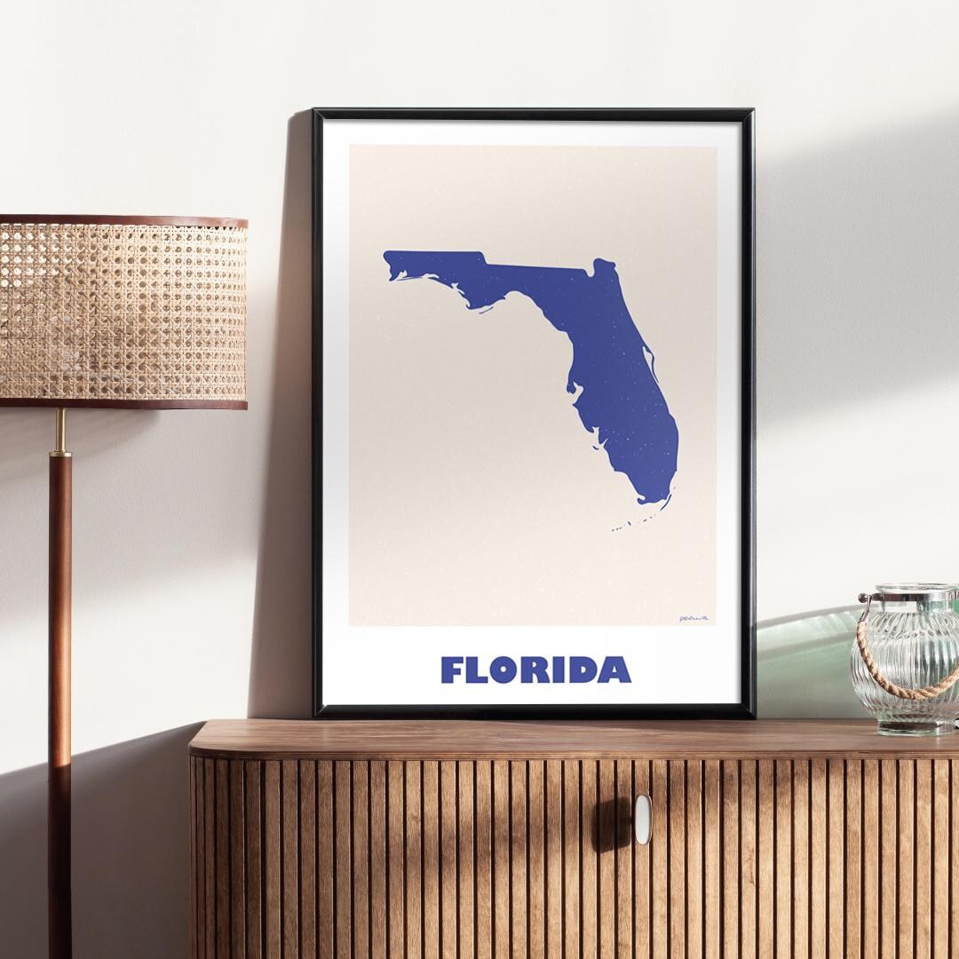 Florida Map Poster, Florida Printable Map Wall Art, Miami, Tampa, USA ...