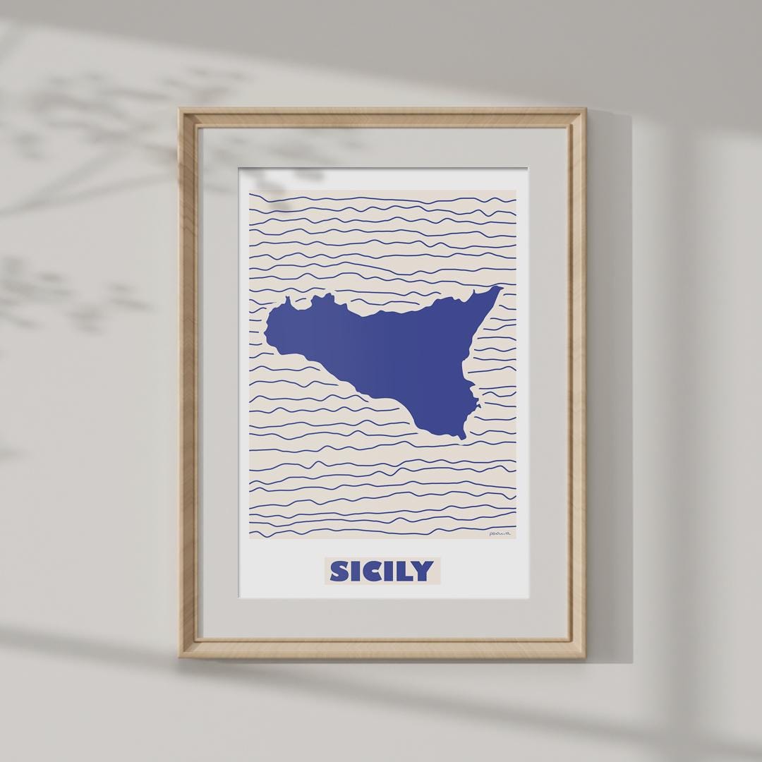 Sicily Map Poster, Sicily Printable Map Wall Art, Minimalist Print, Sicily Poster, Italy, Travel ...