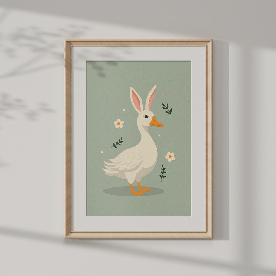 Easter Bunny Duck Wall Art Easter Prints Minimalist Easter Art Funny ...
