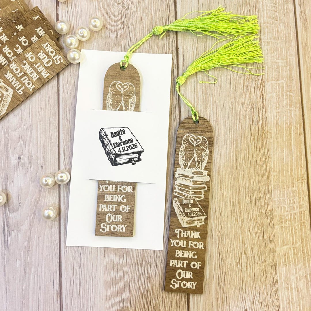 Personalized Wooden Bookmark Wedding Favors, Engraved Tassel Bookmark ...