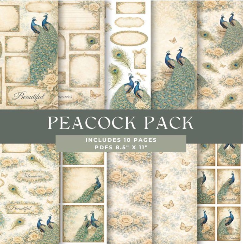 Peacock Digital Paper Pack - Printable - Pdf - Etsy