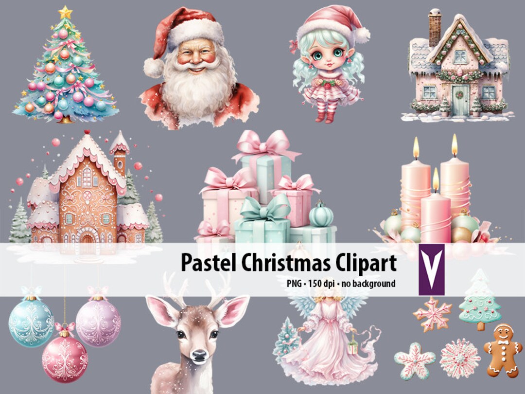 Printable Pastel Christmas Clipart - PNG - Etsy