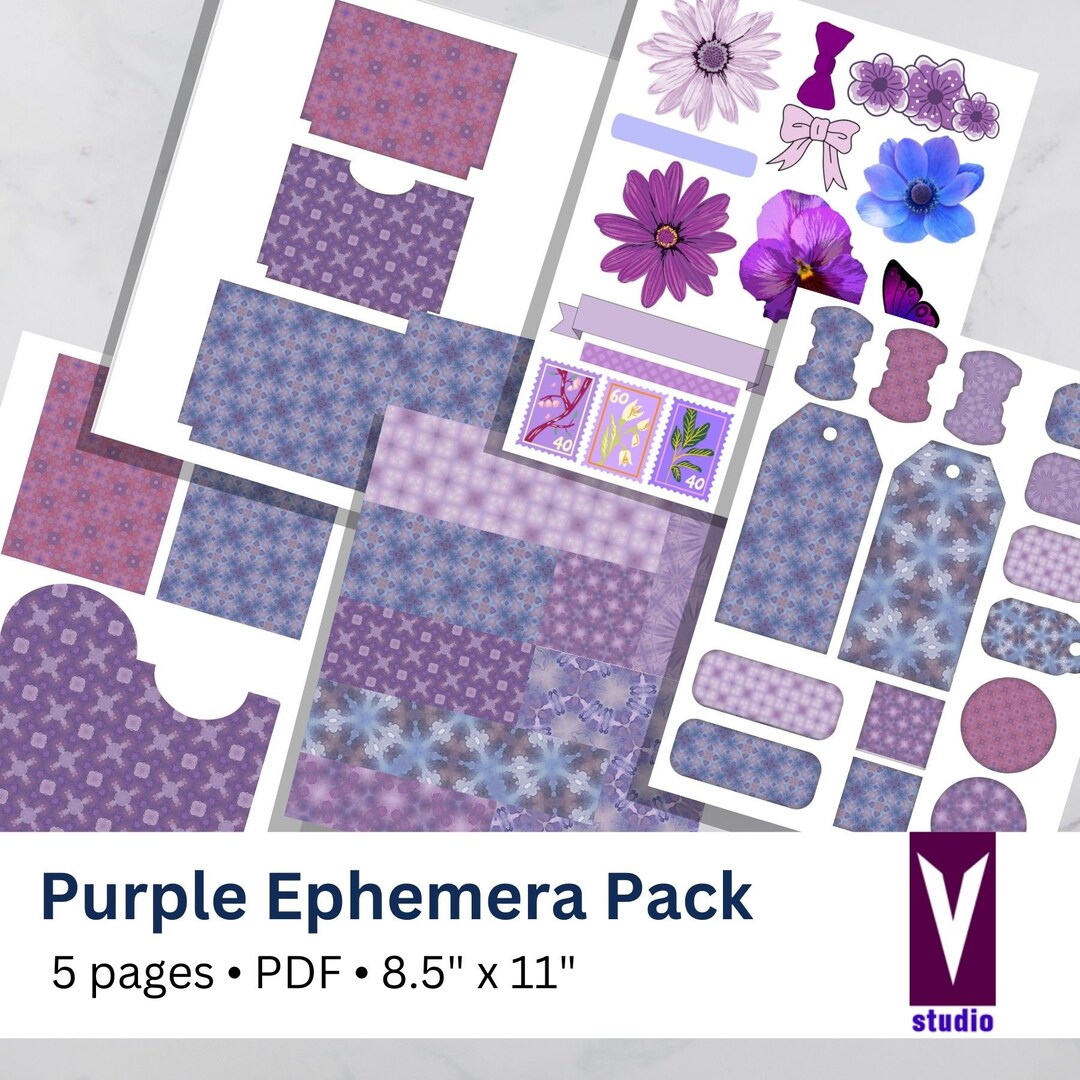 Printable Pack Purple EPHEMERA for Junk Journals, Digital Download ...
