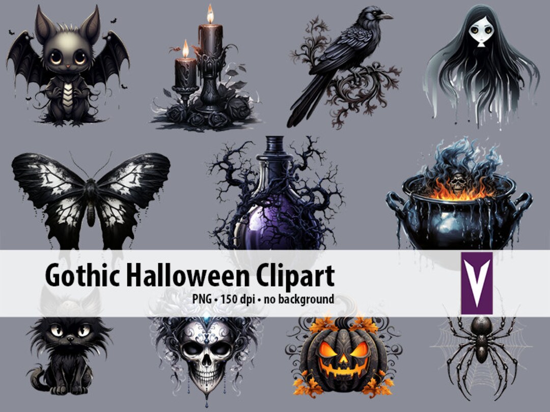 Printable Gothic Halloween Clipart - PNG - Digital Images - Etsy