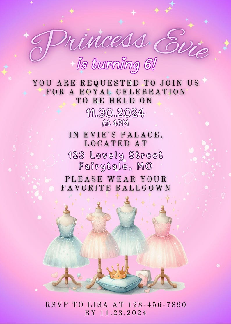 Princess Party Invitation Template - Etsy