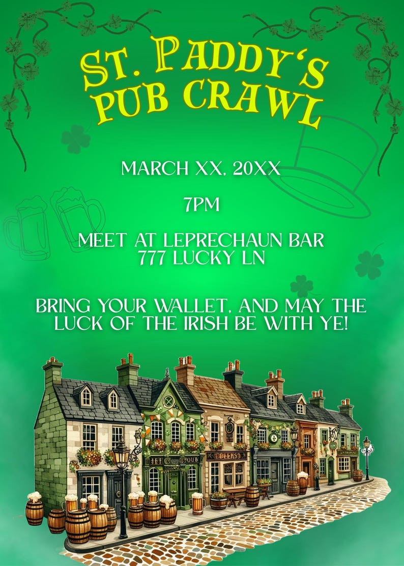 St. Paddy's Bar Crawl Invitation - Etsy