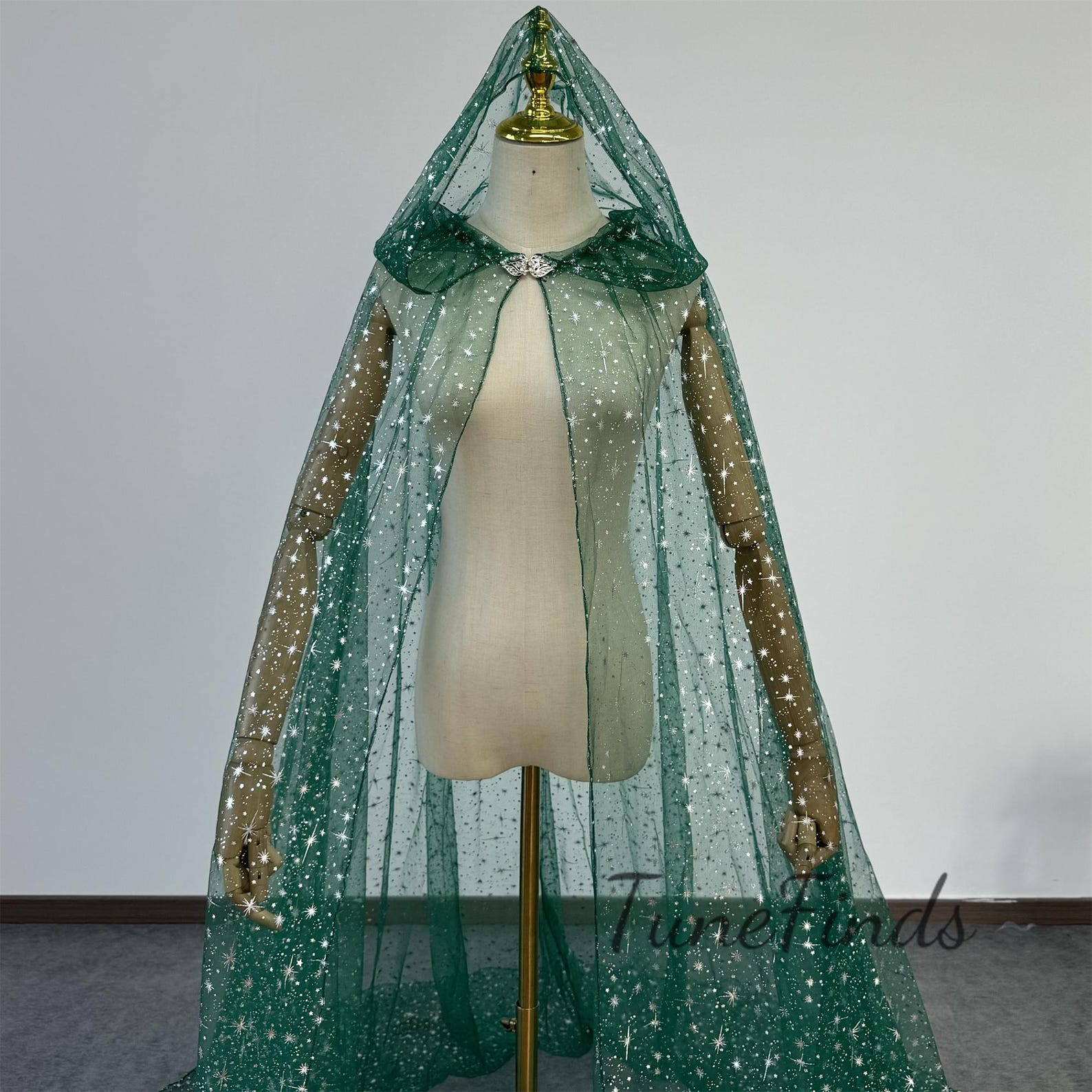 Dark Green Tulle Cape, Shiny Glitter Tulle Cape, Hooded Cape, Wedding ...