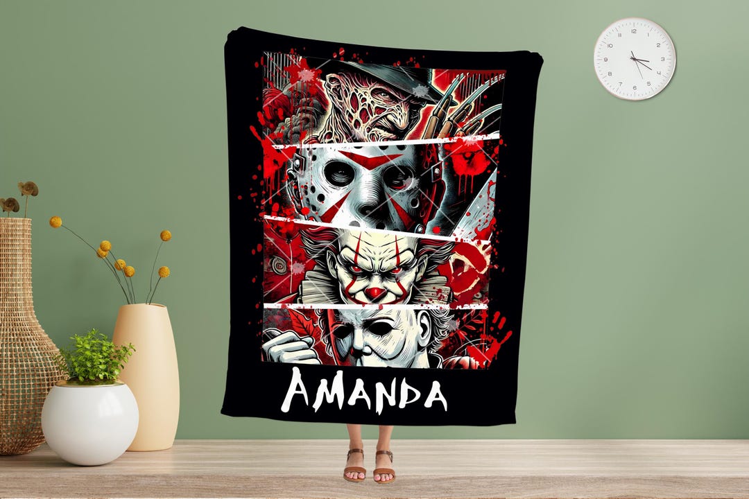 Personalized Horror Movie Blanket, Iconic Scary Character Throw, Cozy ...
