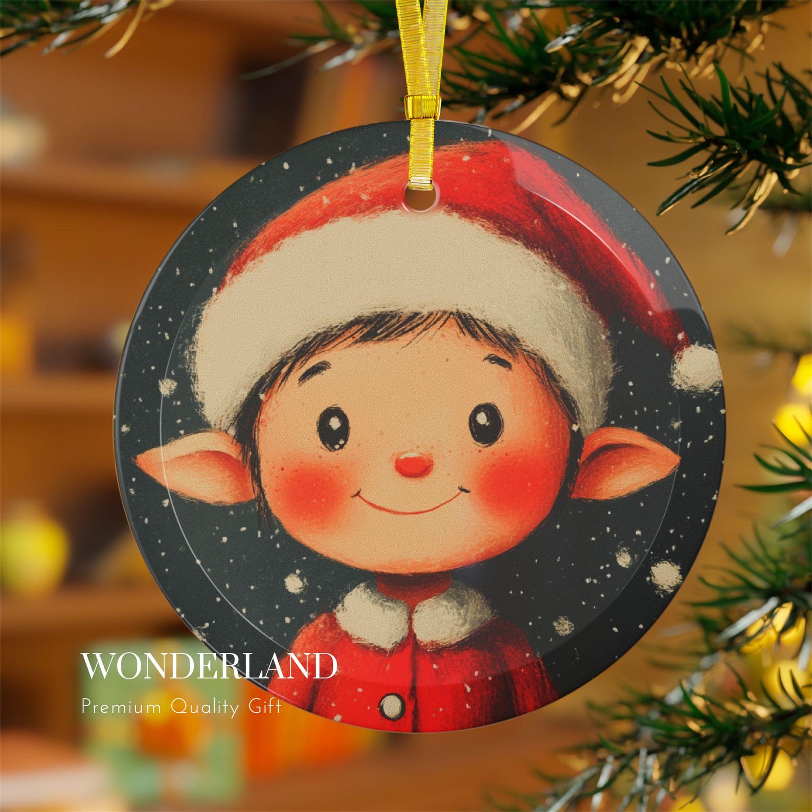 Smiling Elf Glass Ornament Premium Christmas Decoration Unique Gift ...