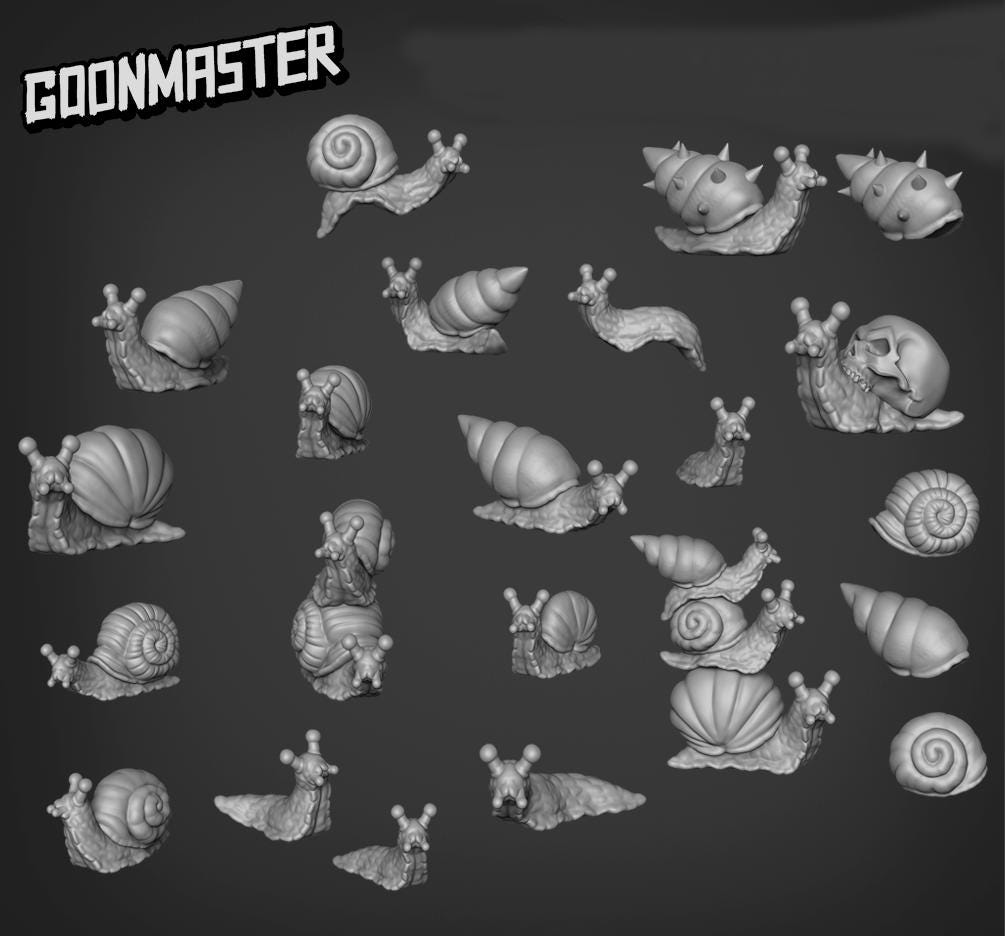 3D Printed Snail Miniatures: Goon Master Games Tabletop RPG Set - Etsy ...