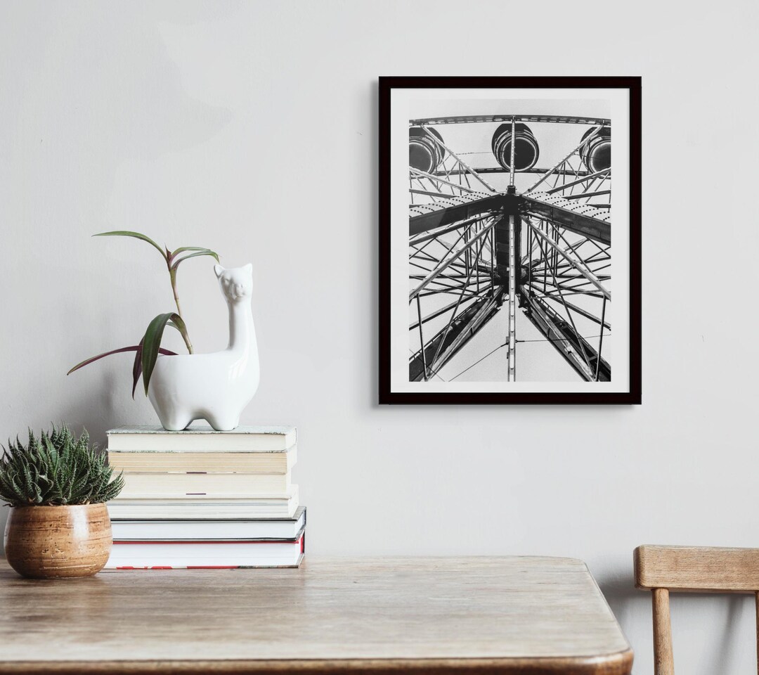Black and White Ferris Wheel Spokes Print, Midwest Wall Art, Summer ...