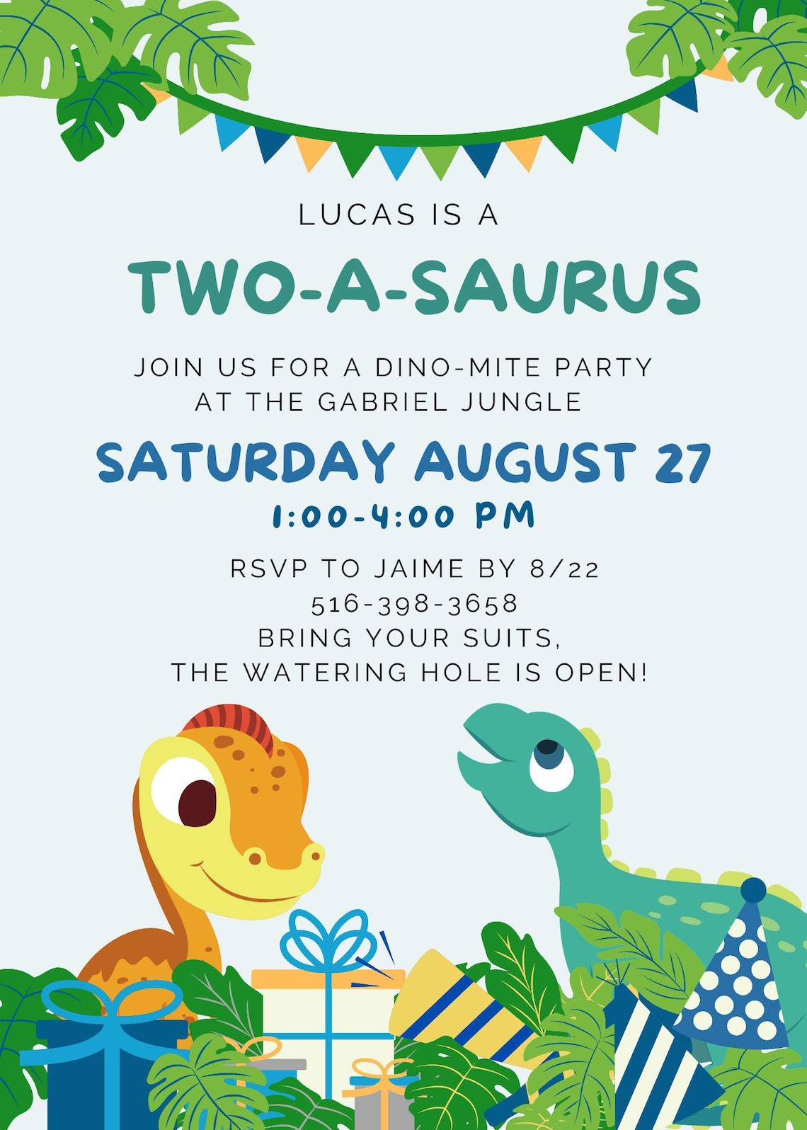 Two-a-saurus Digital Birthday Invitation Template - Etsy