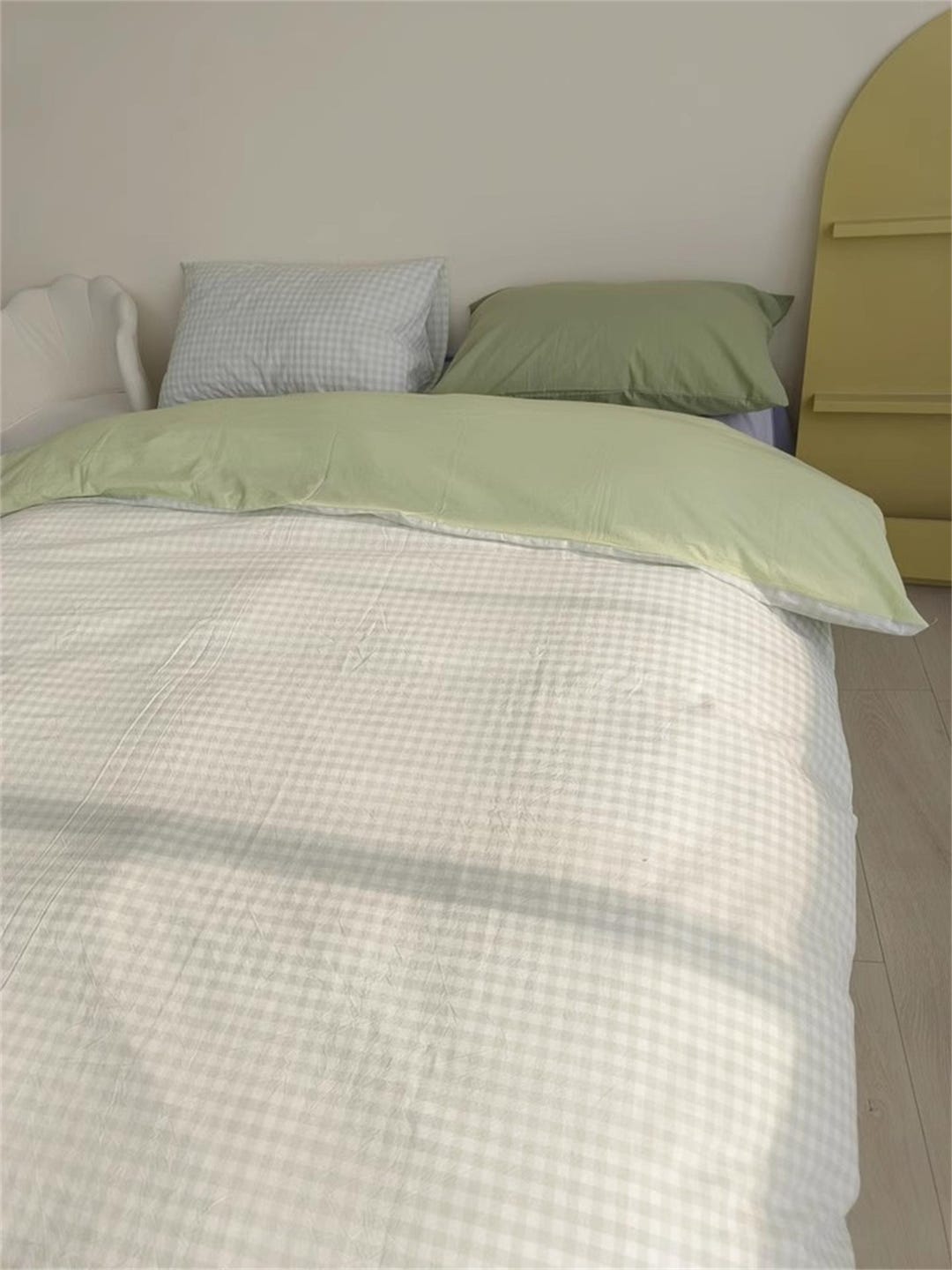 Light Green Plaid Duvet Cover Plaid Duvet Cover Handmade Bedding 4pc ...