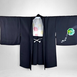 Japanese Kimono Haori Jacket, Black Haori With Vibrant Designs ...