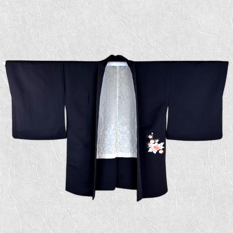 Japanese Vintage Kimono Jacket,black Haori With Vibrant Designs ...