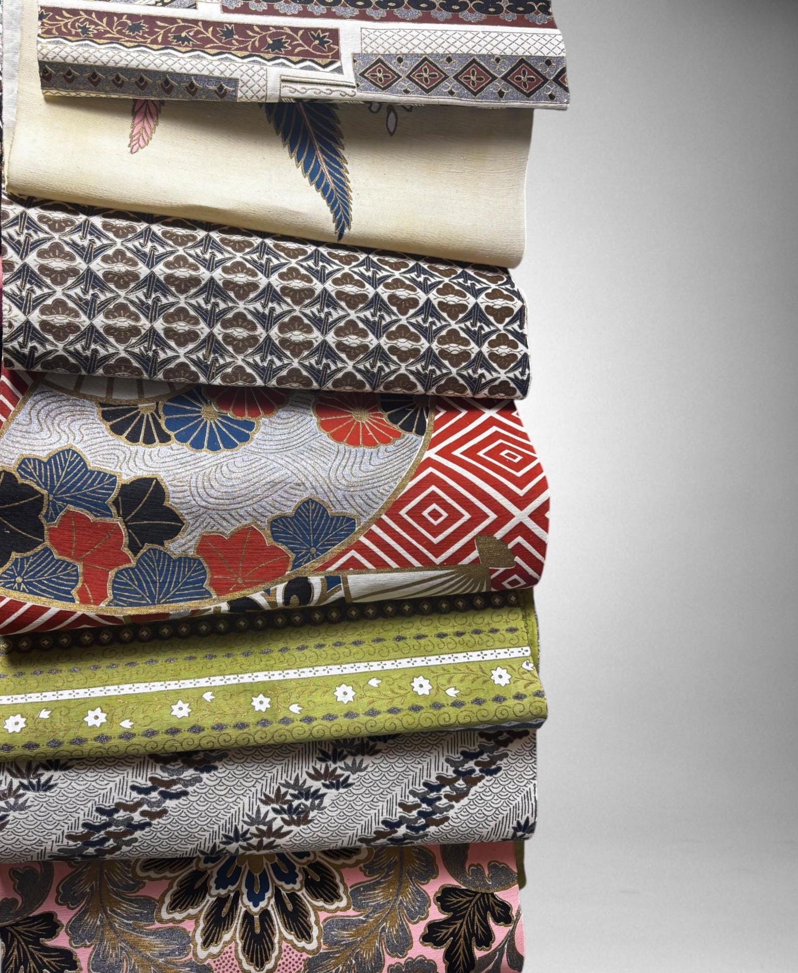 Vintage Japanese Sample Roll, Rare Mixed Pattern Cotton Blend Textile ...