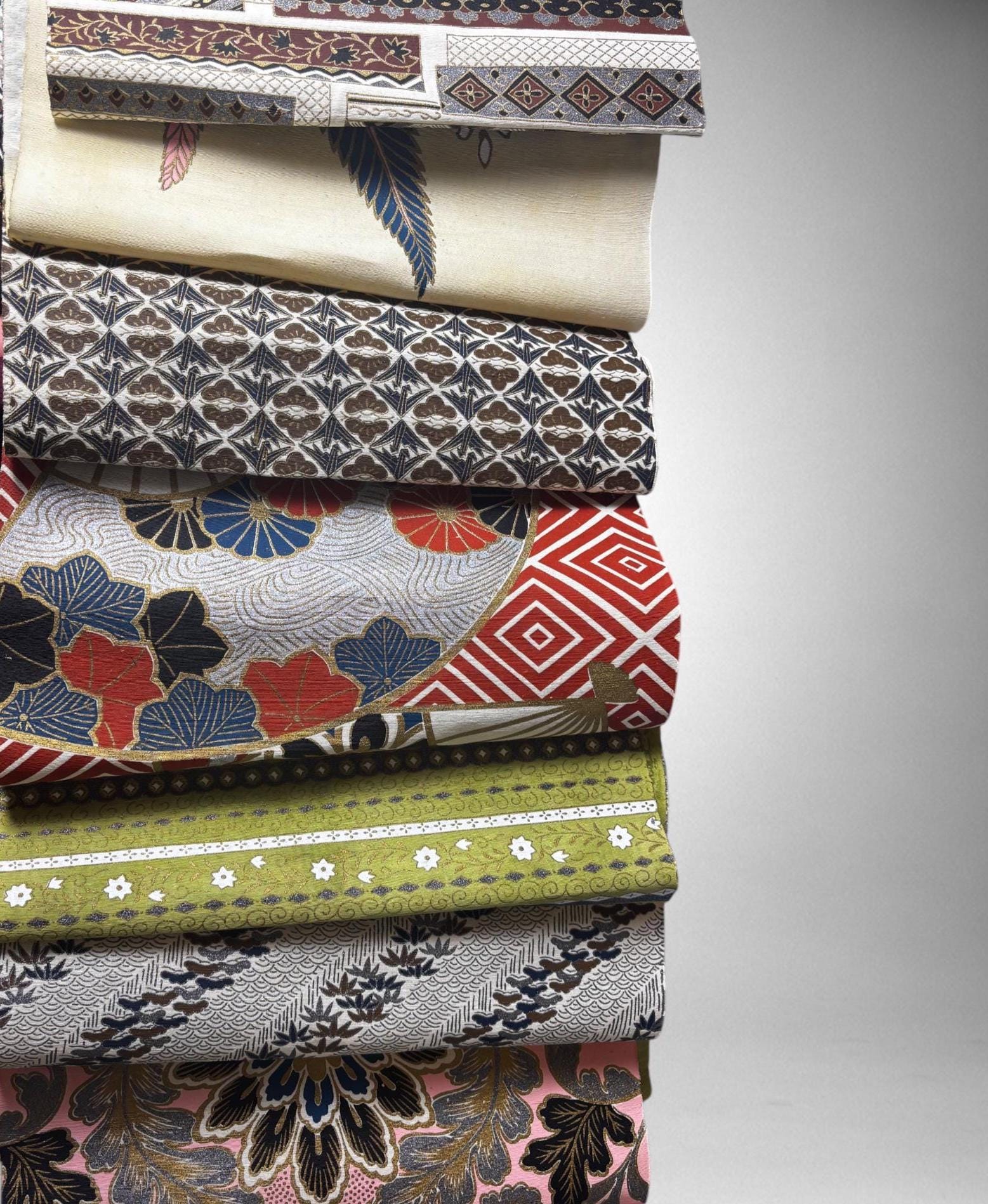 Vintage Japanese Sample Roll, Rare Mixed Pattern Cotton Blend Textile ...