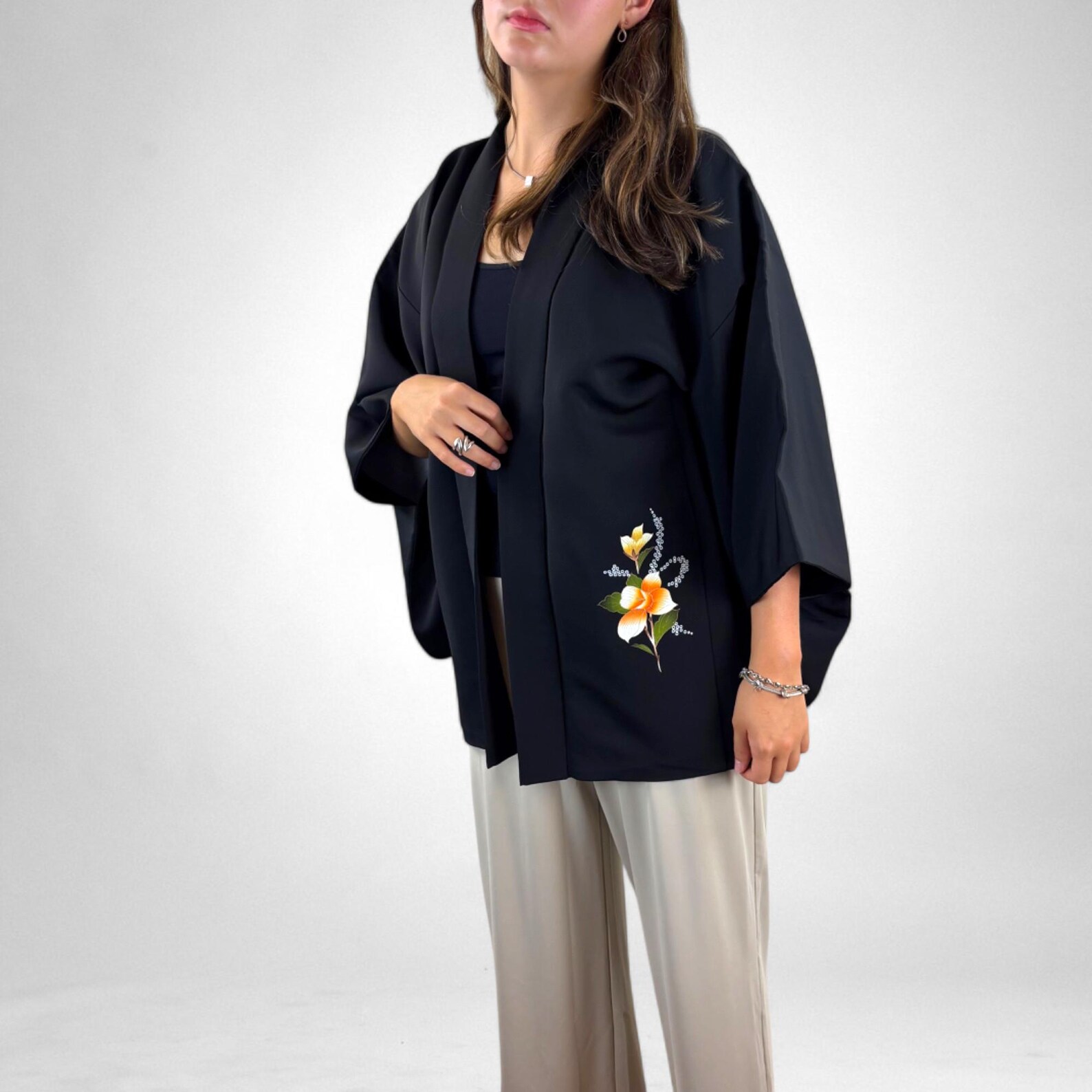 Japanese Kimono Haori Jacket, Black Haori With Vibrant Designs ...