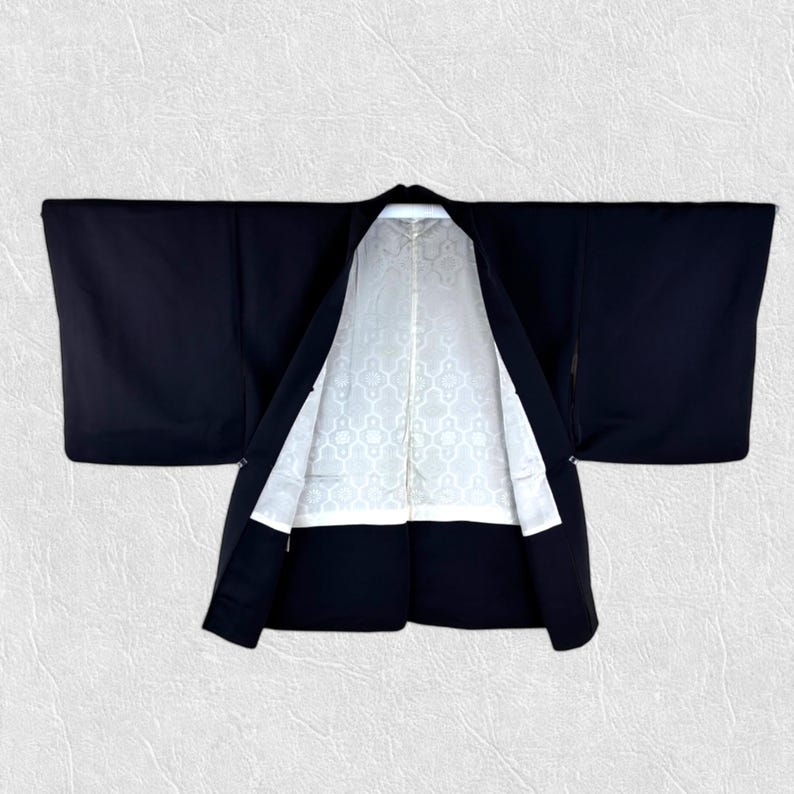 Japanese Vintage Kimono Jacket,black Haori With Vibrant Designs ...