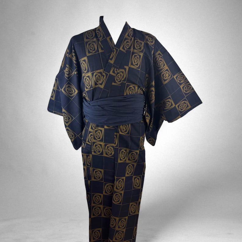 Vintage Japanese Yukata & Obi Belt, Lightweight Cotton Kimono, Festival ...