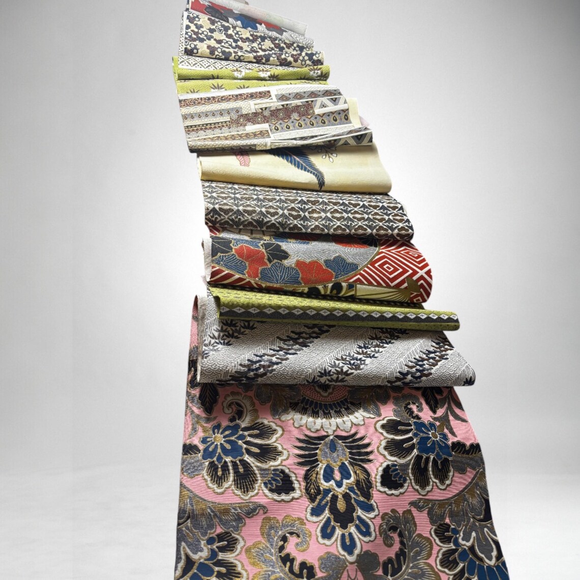Vintage Japanese Sample Roll, Rare Mixed Pattern Cotton Blend Textile, Art-like Obi Sample Bolts ...