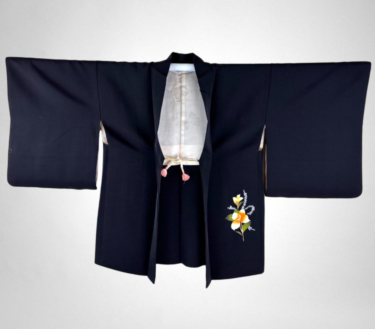 Japanese Kimono Haori Jacket, Black Haori With Vibrant Designs ...