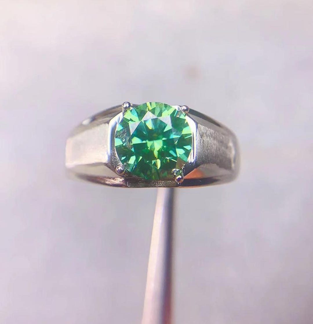 Moissanite Ring - Men's Moissanite Ring - 2 CT Green Moissanite Ring ...
