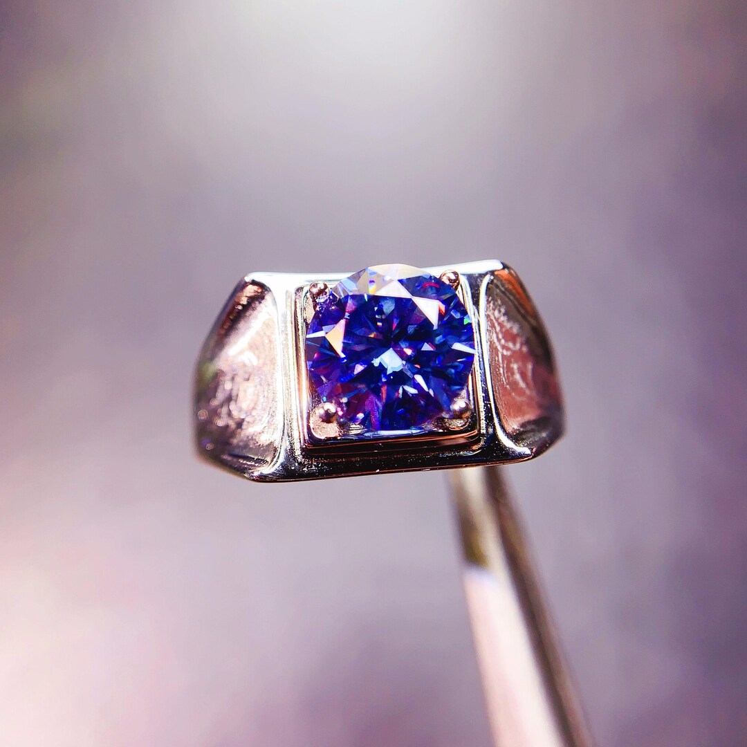 Moisanite Ring - Blue Moissanite Ring - Men's Moissanite Ring - 2 CT ...