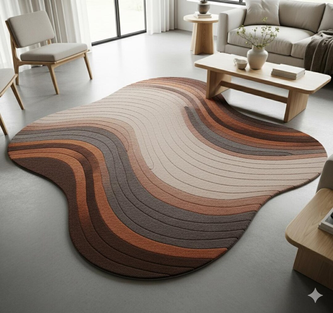 Modern Swirl Pattern Hand Tufted Rug, Brown and Tan Gradient Handmade ...
