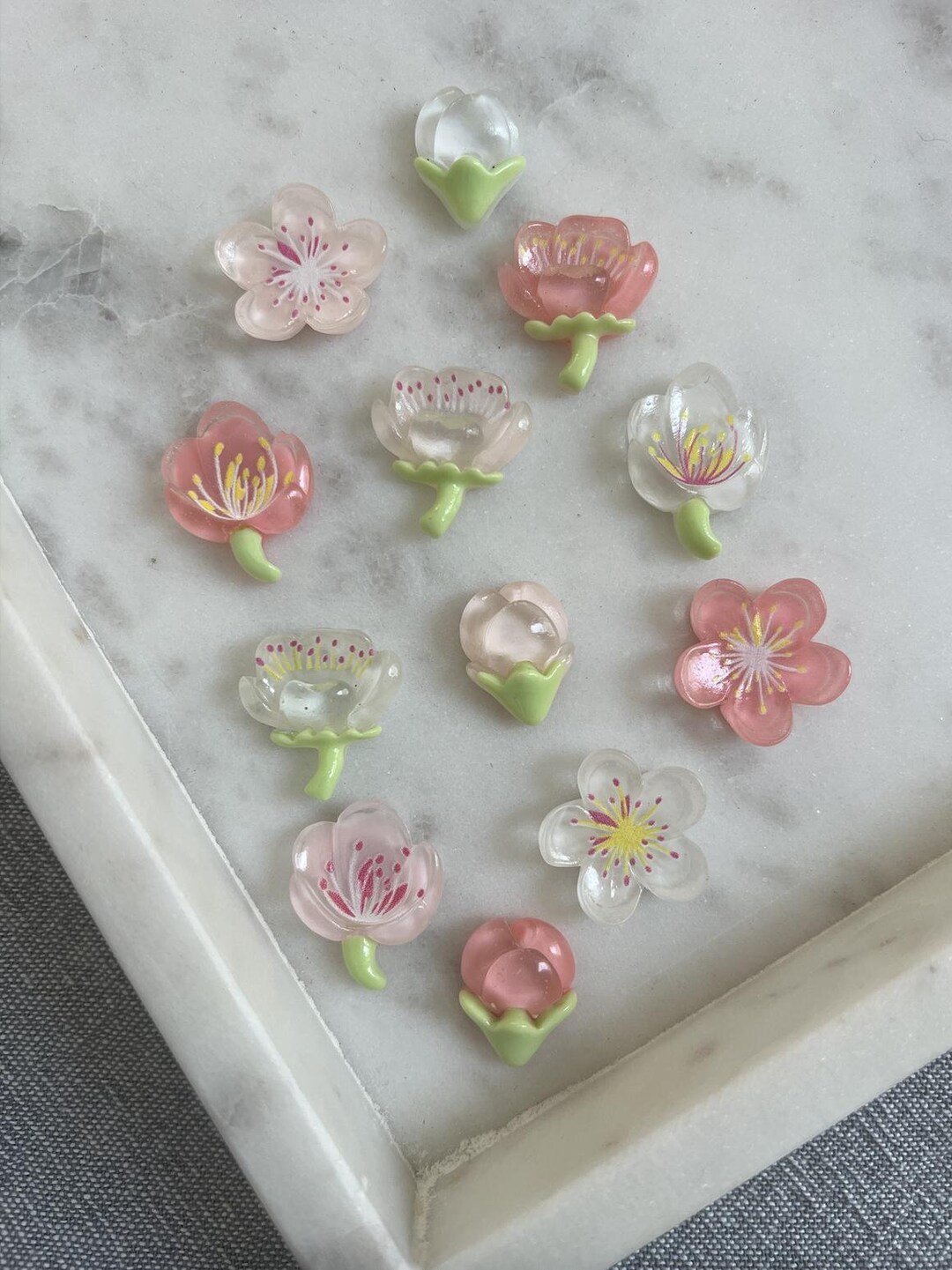 12 Pc Jelly Flower Resin Magnets Pastel Pink White Red Floral Magnet ...