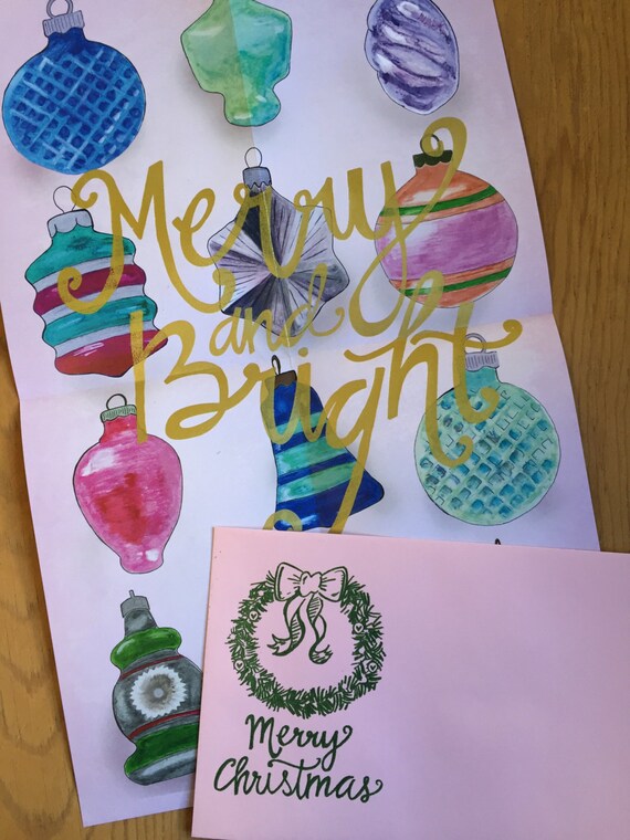 Items similar to merry and bright christmas print or card on Etsy