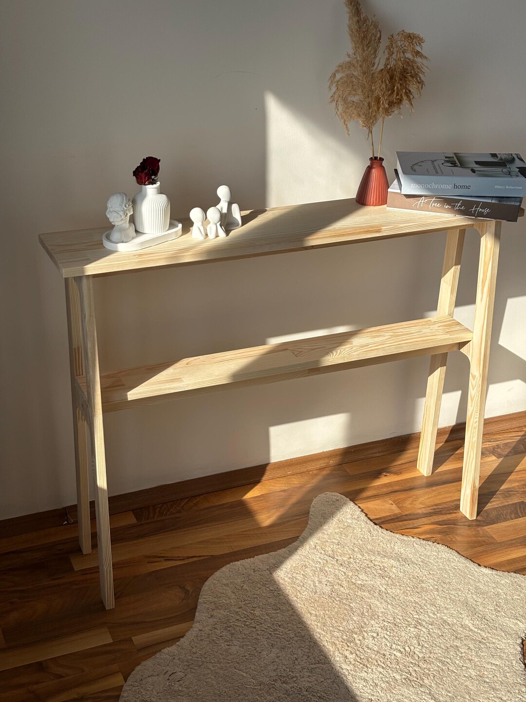 Farmhouse Narrow Wooden Console Table, Mid Century Modern Table, Custom ...