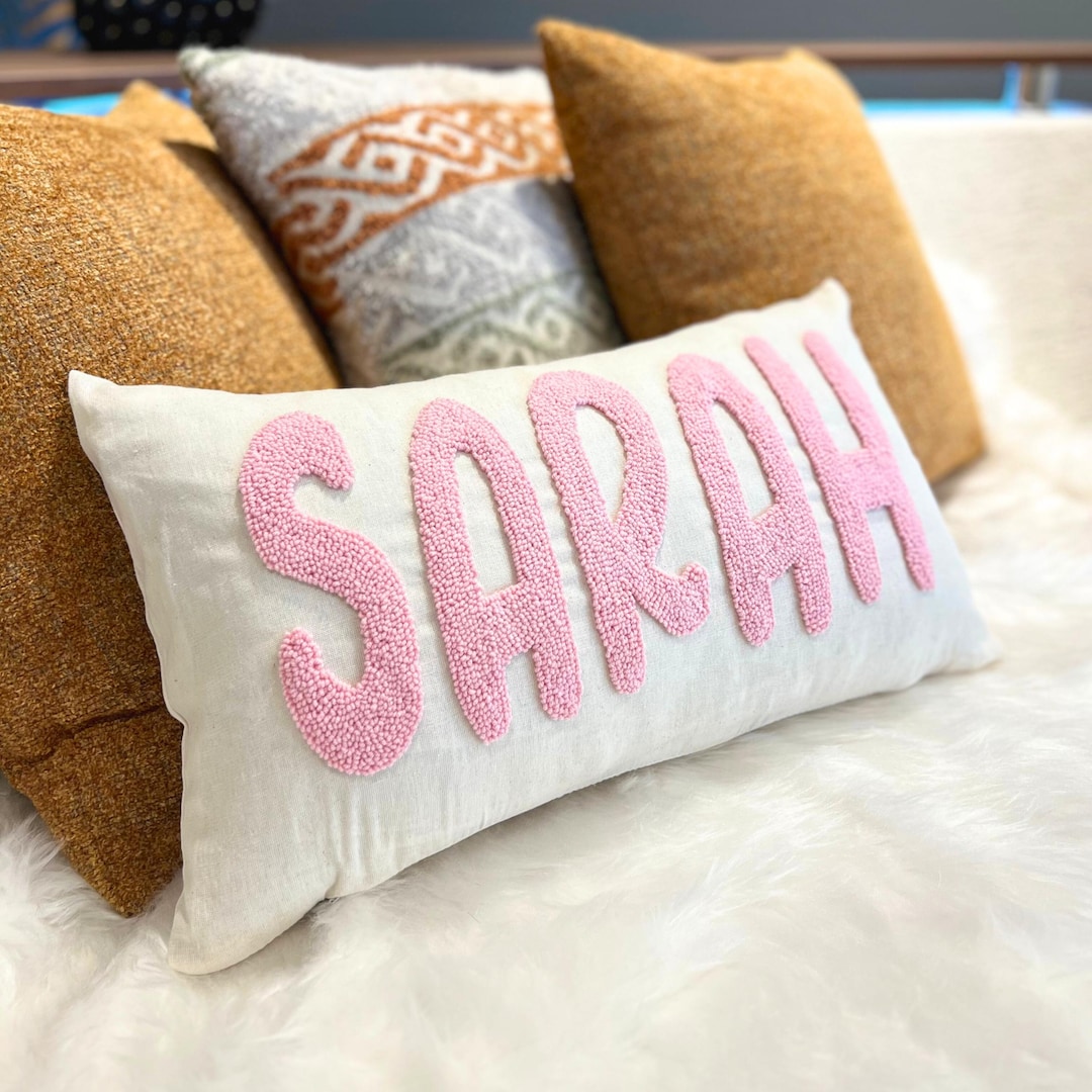Personalized Punch Needle Name Pillow Cover, Custom Baby Gift, Baby ...
