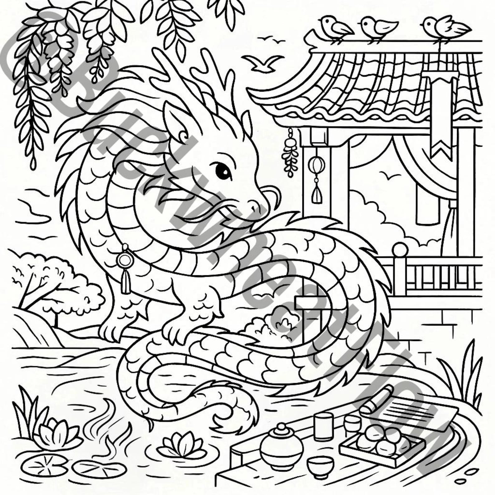 Kawaii Asian Mythology Coloring Pages | Dragons & Spirits - Etsy