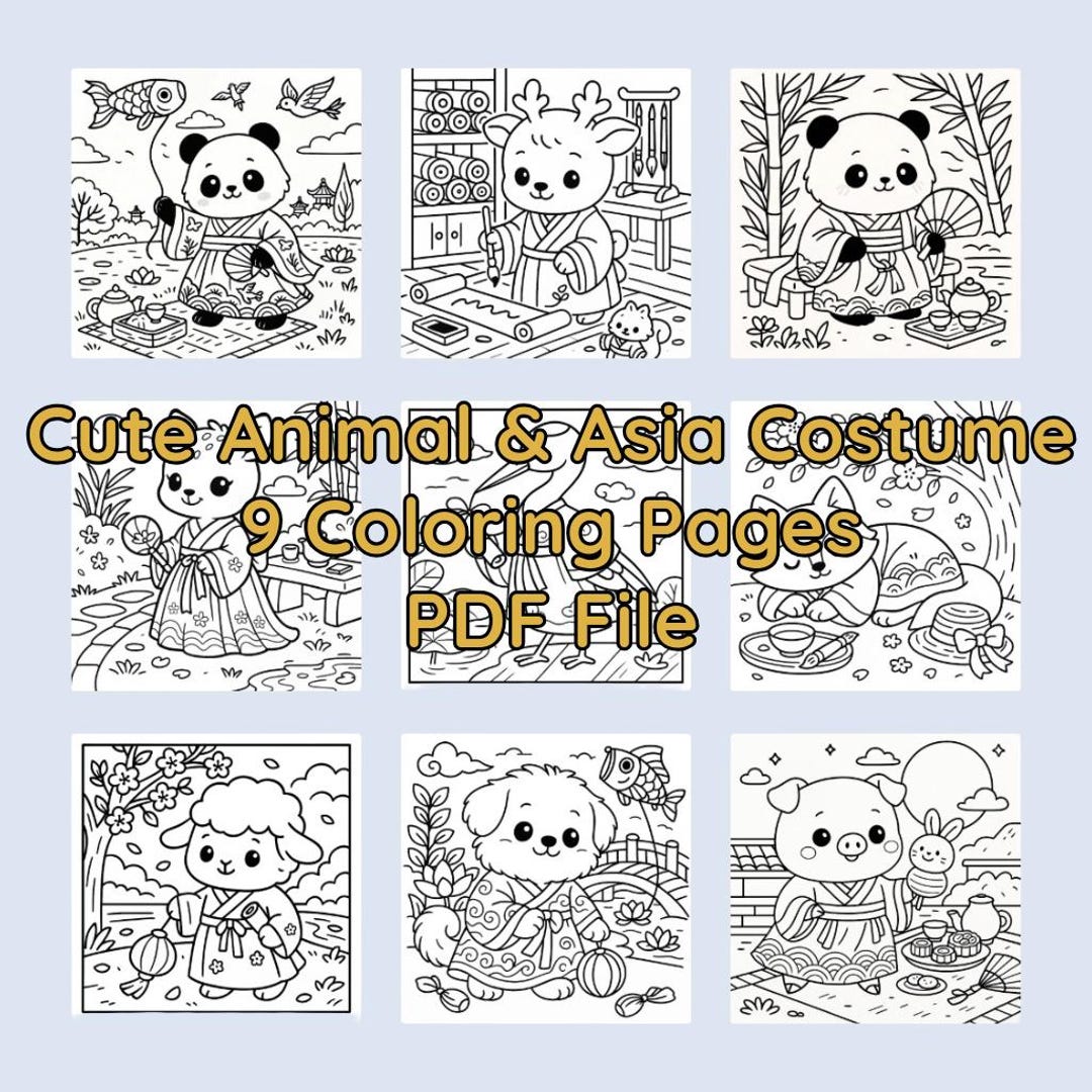 Animal in Asia Costumes: Coloring Pages | Cute Coloring Pages PDF ...