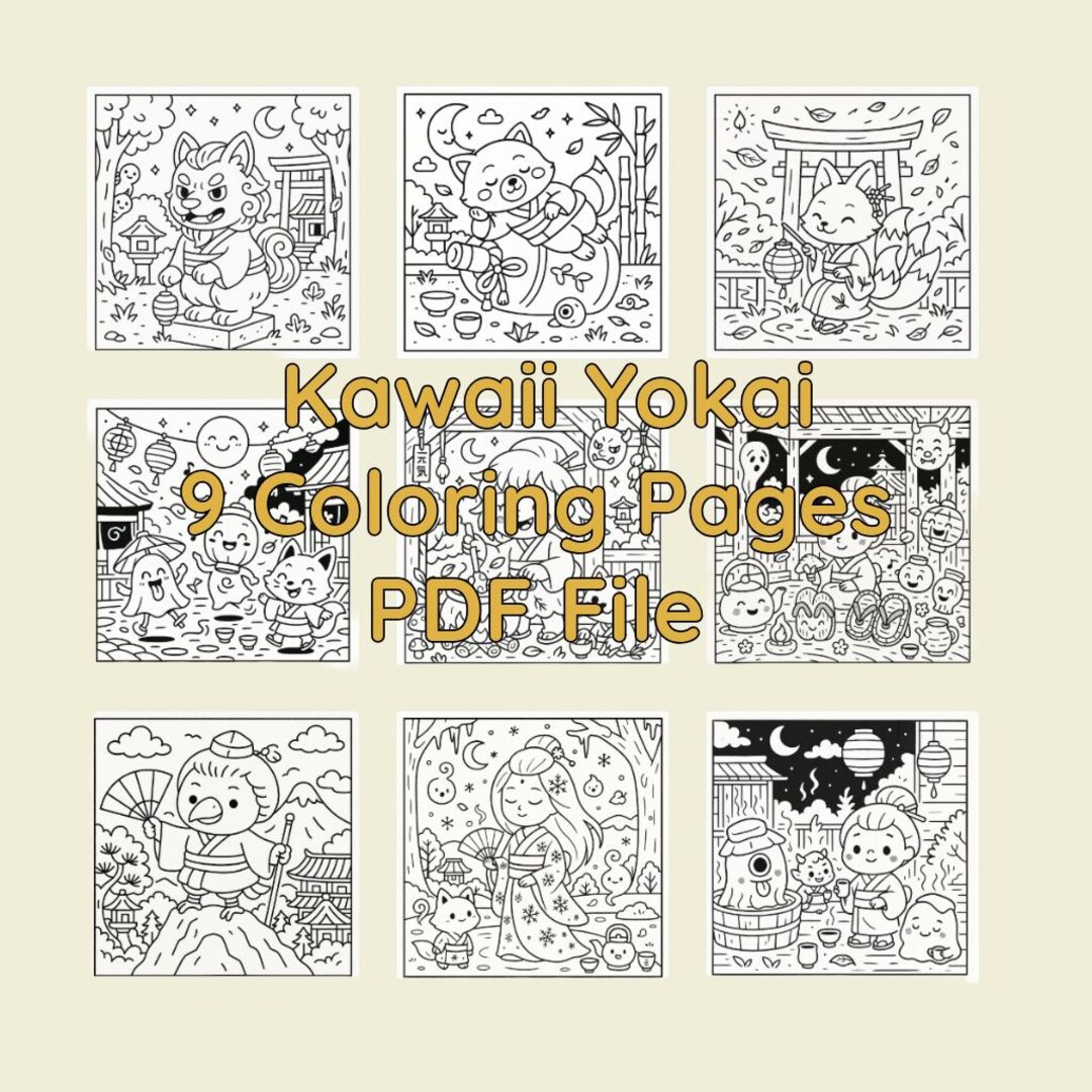 Japanese Kawaii Yokai: Coloring Pages | Cute Spirits Creatures | Kawaii Ghosts & Oni | Coloring ...