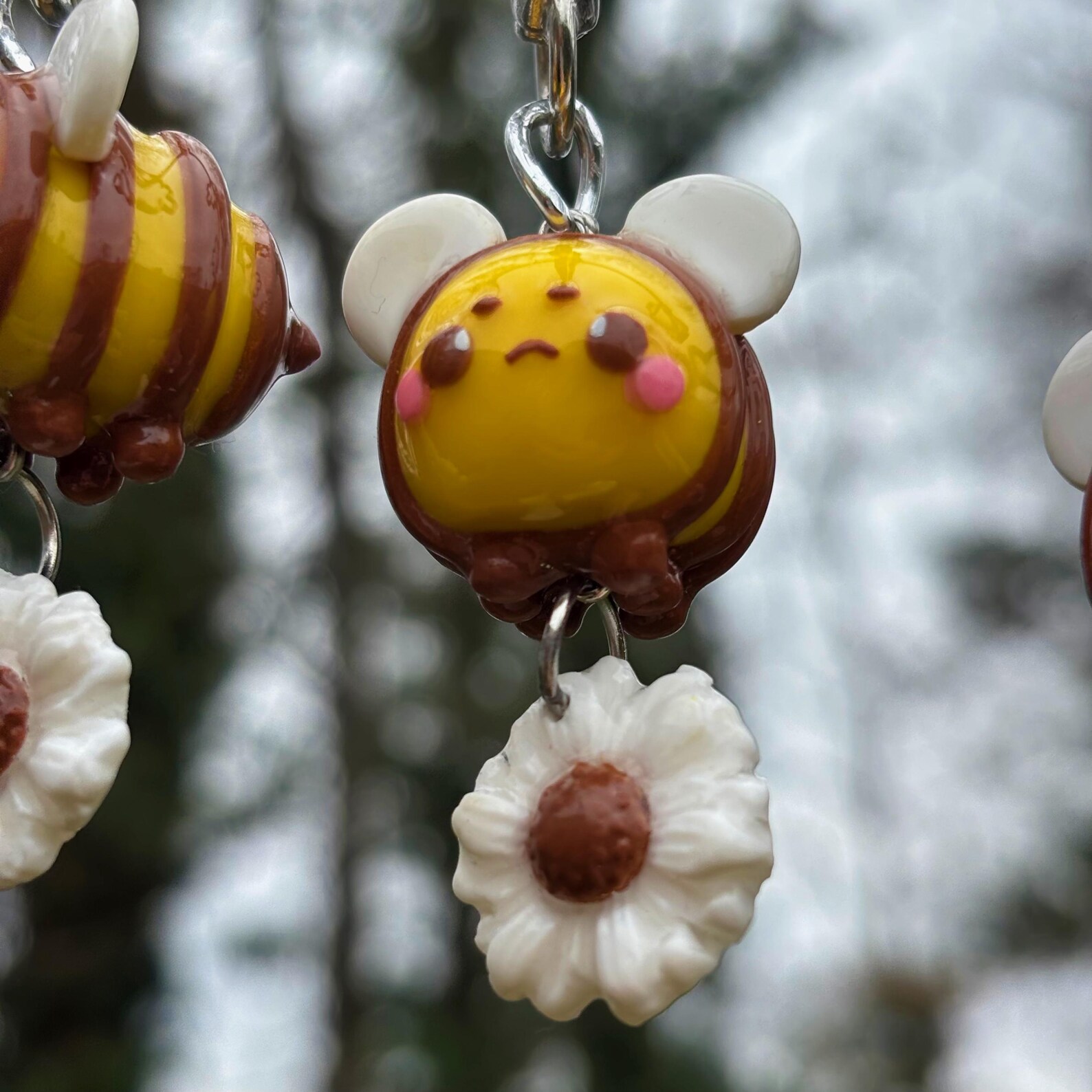 Worried Bee Keychain | Handmade Polymer Clay Bumble Bee Sculpture, Cute ...