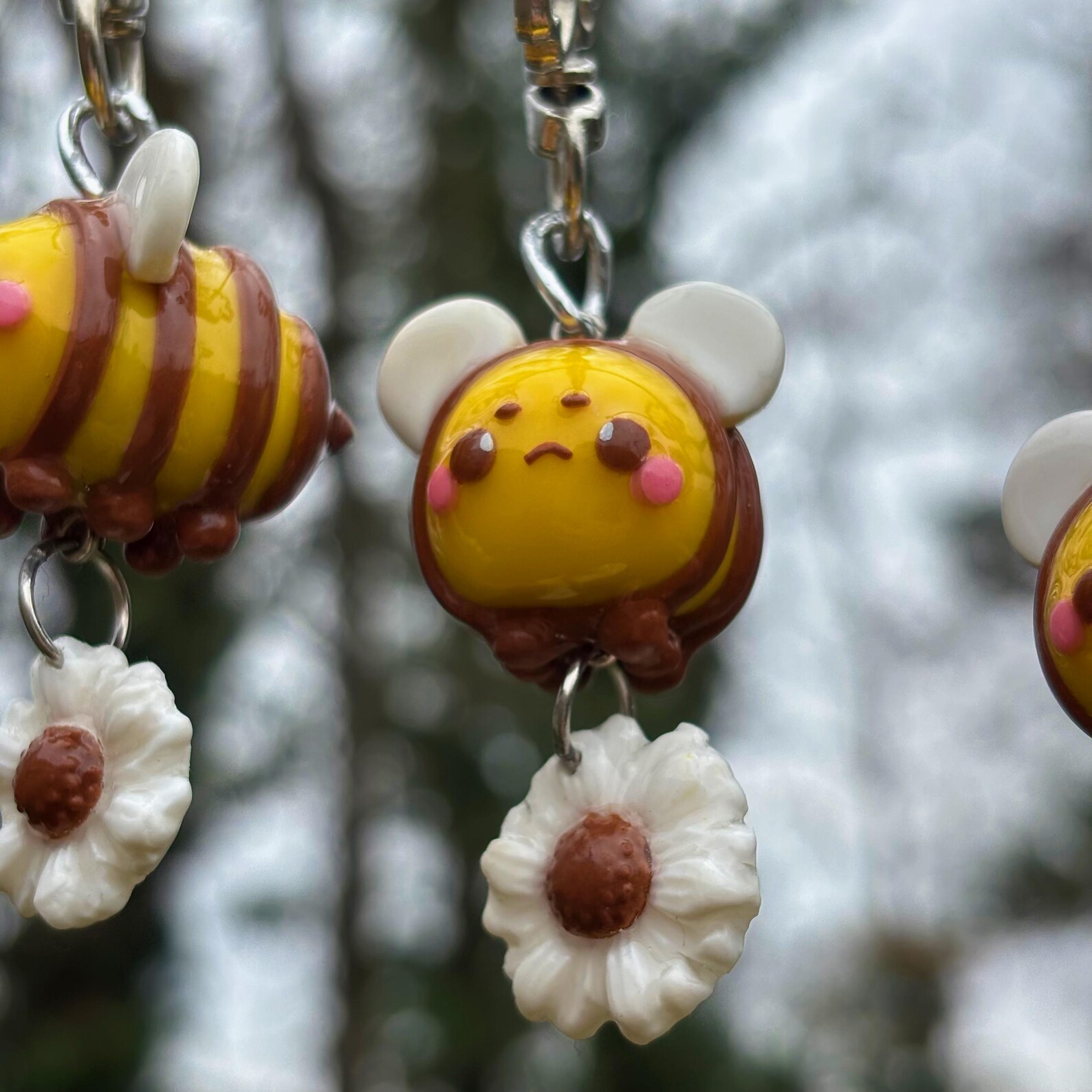 Worried Bee Keychain | Handmade Polymer Clay Bumble Bee Sculpture, Cute ...
