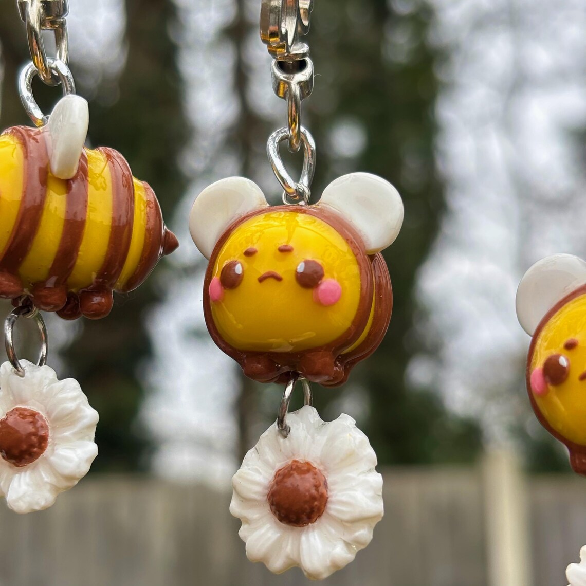 Worried Bee Keychain | Handmade Polymer Clay Bumble Bee Sculpture, Cute ...