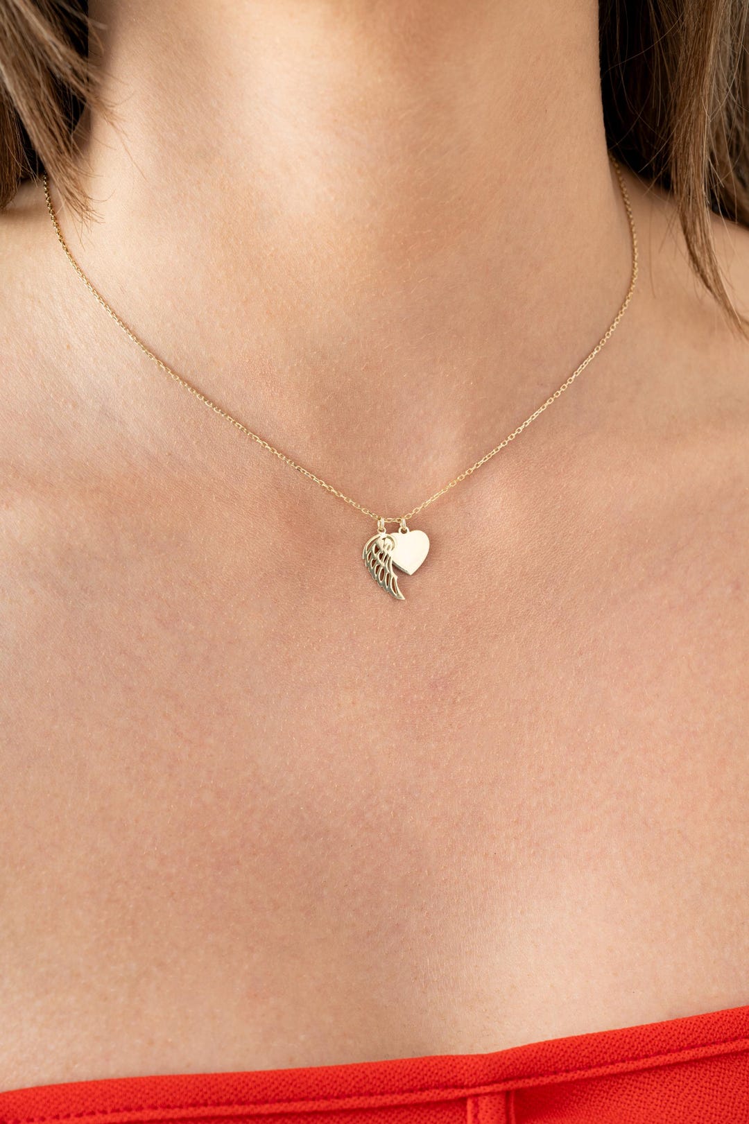 Sterling Silver Angel Wing Heart Necklace – Personalized Birthstone ...
