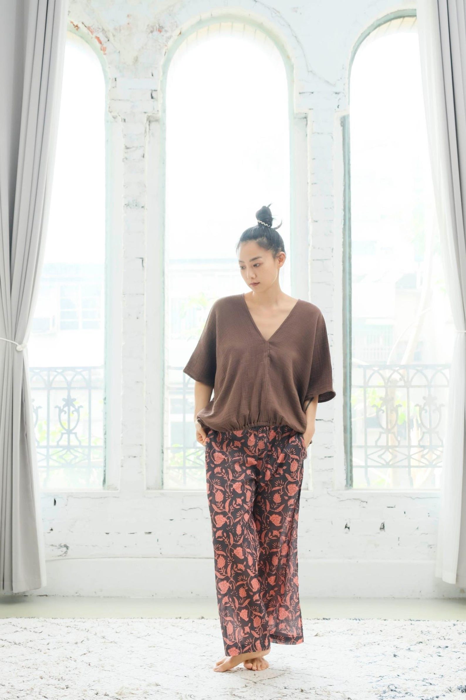 Ceylon Floral India Block Print Pants Boho Style Lightweight Cotton ...