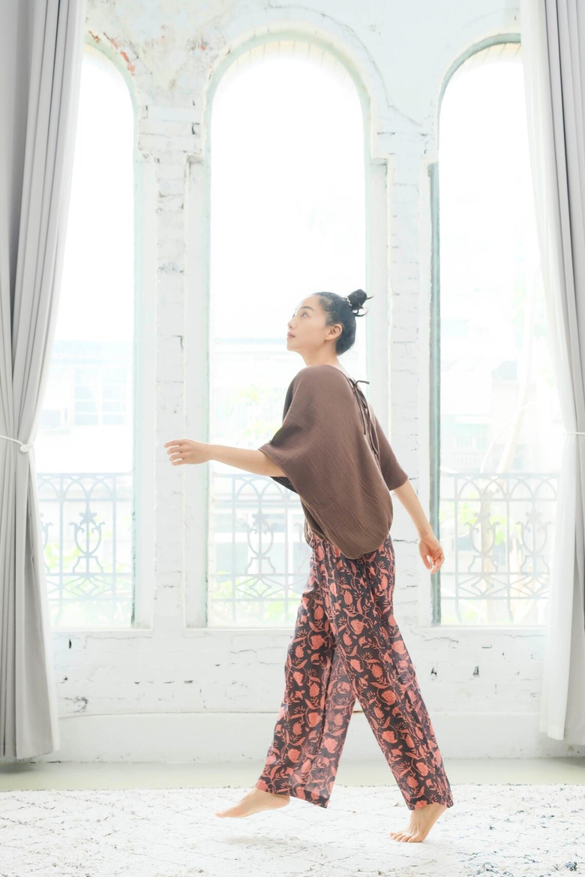 Ceylon Floral India Block Print Pants Boho Style Lightweight Cotton ...