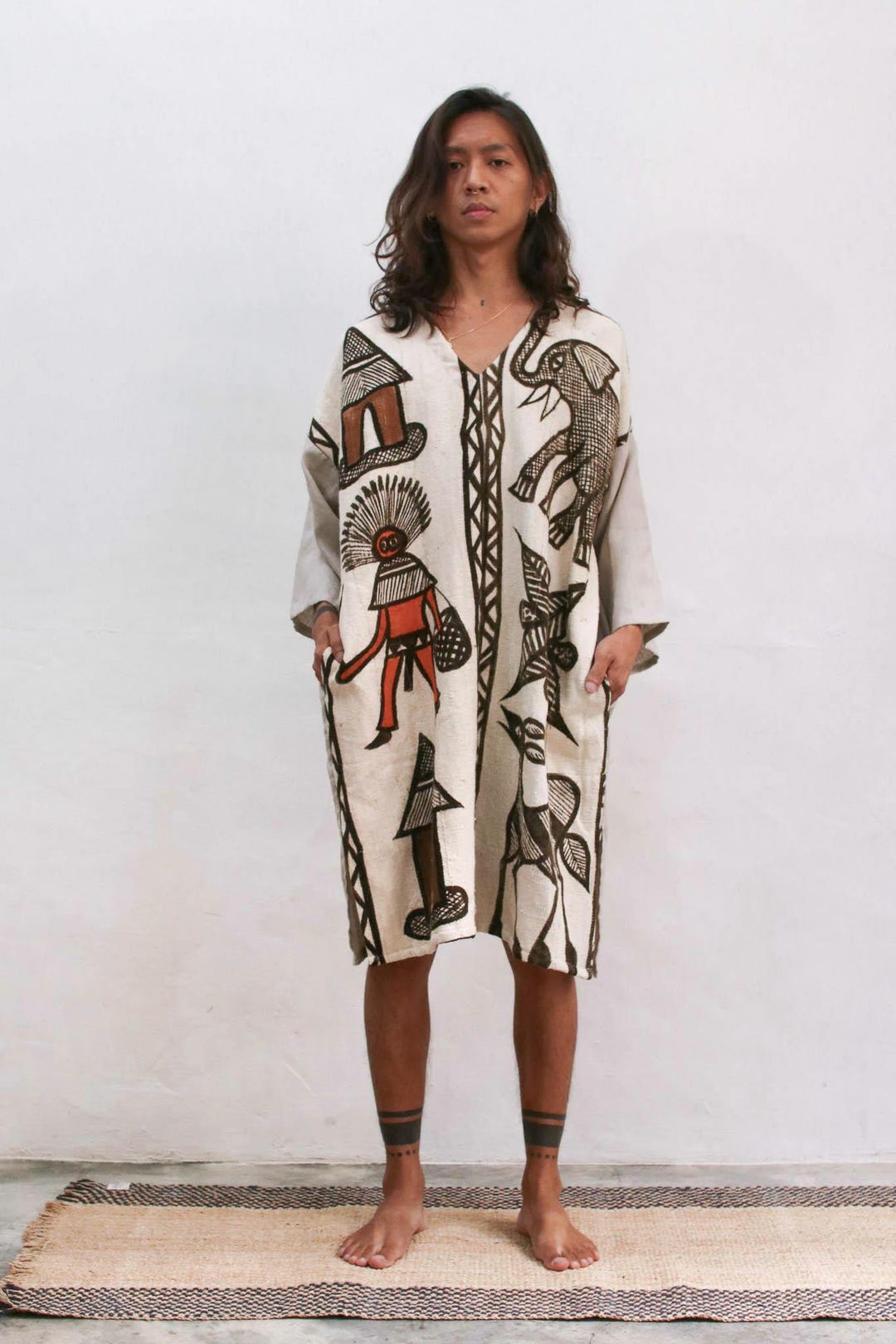 Korhogo Senufo Art Mud Dye V-neck Tunic Unisex/ Handcrafted African ...